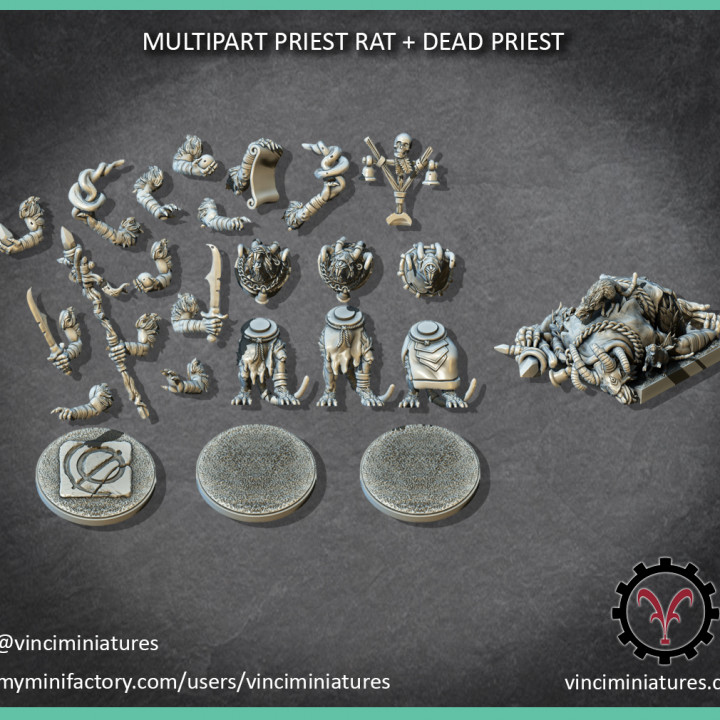 3D Printable MULTIPART PRIEST RAT + DEAD PRIEST by vinciminiatures