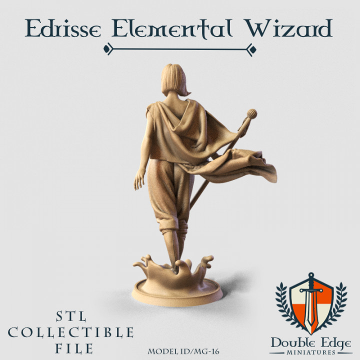 3D Printable Edrisse Elemental Wizard by Double Edge Miniatures