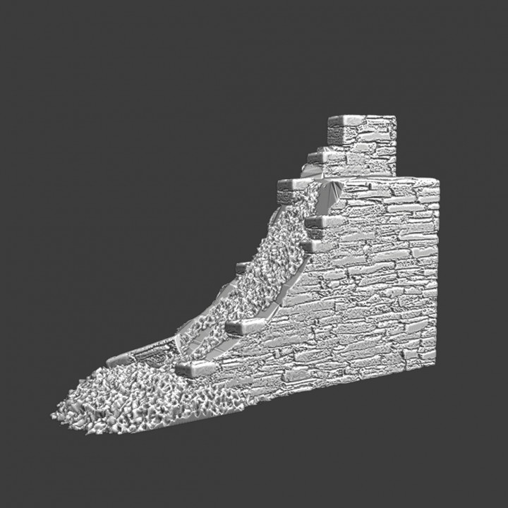3D Printable Destroyed wall end - Medieval modular castle model by Northern Crusades Miniatures