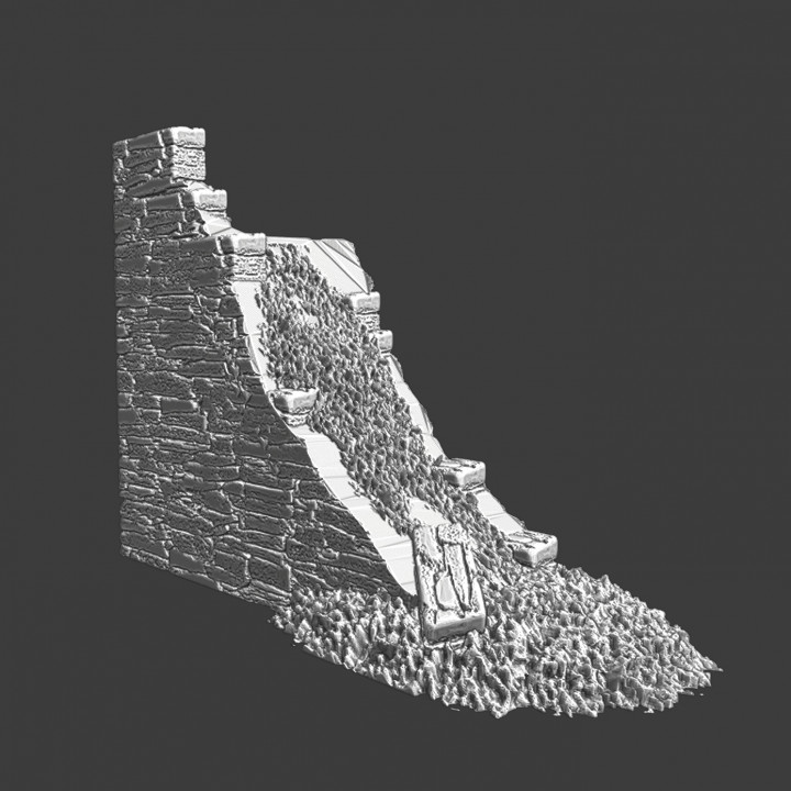 3D Printable Destroyed wall end - Medieval modular castle model by Northern Crusades Miniatures
