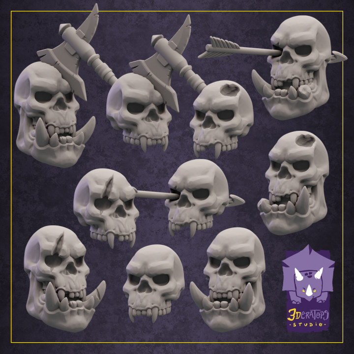 3D Printable Orc Skulls Pack by 3DeRatopsStudio