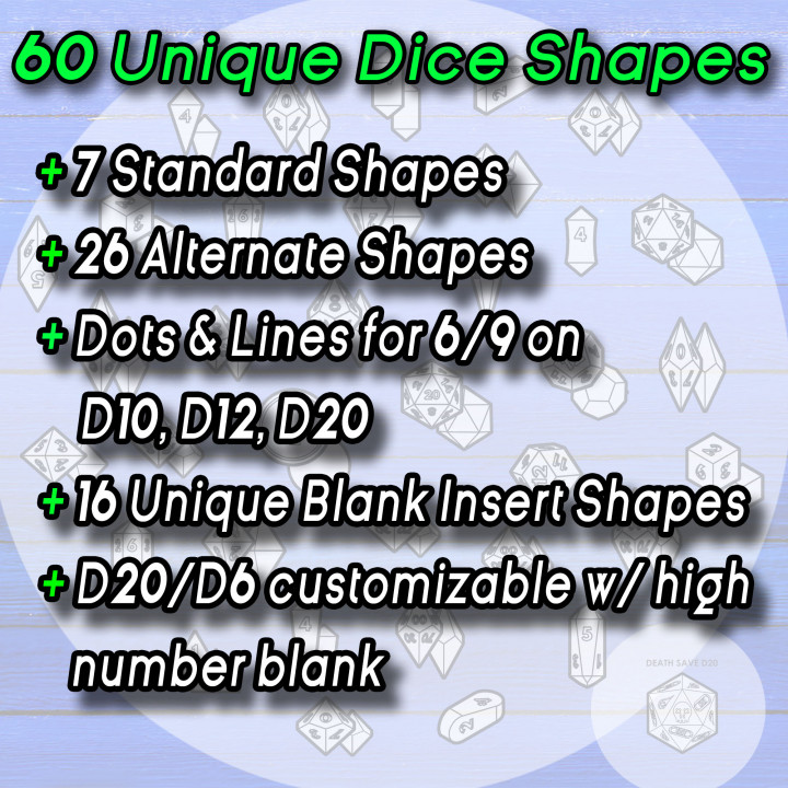 3D Printable Font 002 - Complete set of 60 Dice Shapes by Kyle and Paige