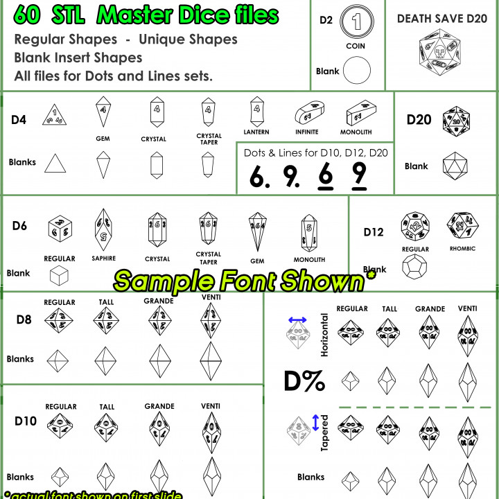 3D Printable Font 002 - Complete set of 60 Dice Shapes by Kyle and Paige
