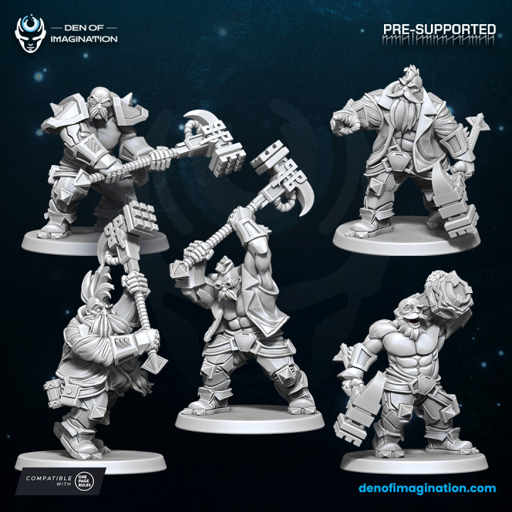 3D Printable Space Dwarfs - Brawlers with Hammers Unit by WildMesh