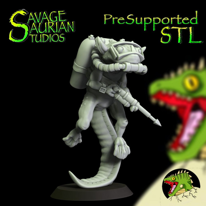 3D Printable Axol the Scuba Harpooner by Savage Saurian Studios