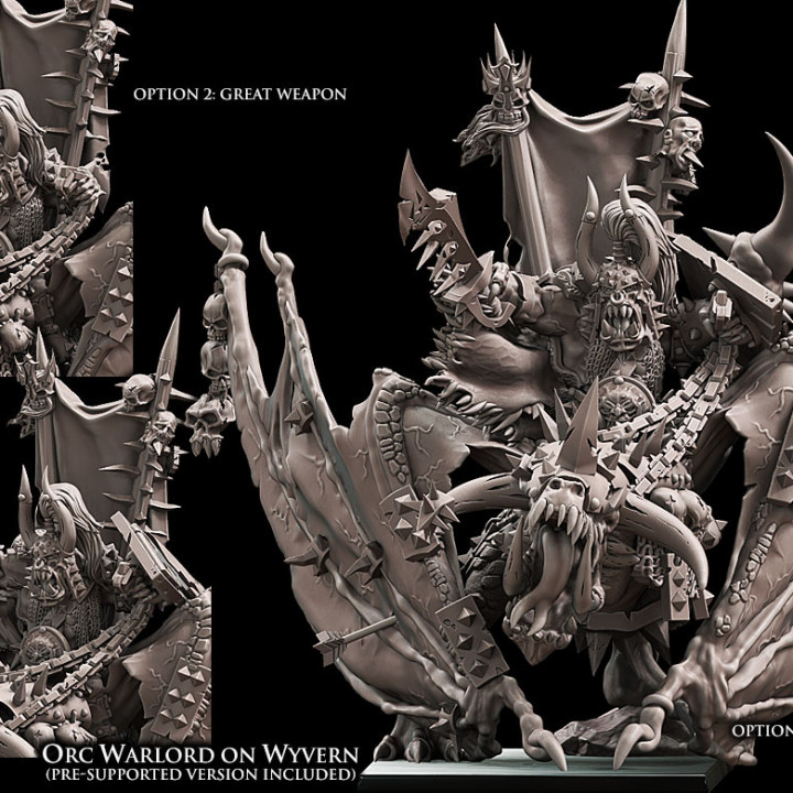 3D Printable Orc Warlord mounted on Wyvern by Avatars of War