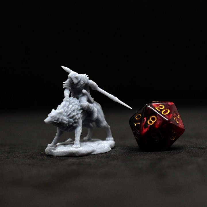 3D Printable Goblin chief on wolf by clynche art