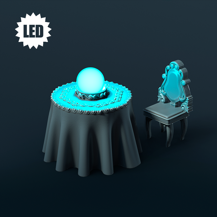3D Printable LED Fortune table with chair by Moonshine Miniatures
