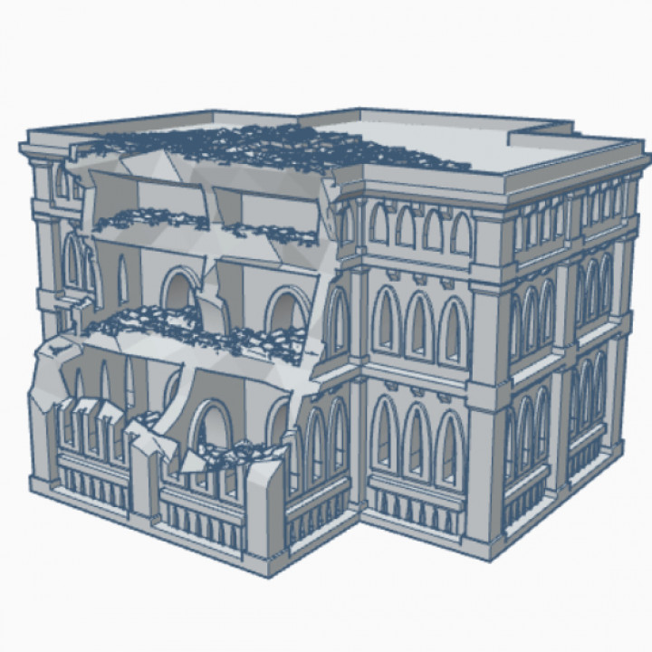 3D Printable Gothic Ruined Building 53 GR053 by Wargame Forge