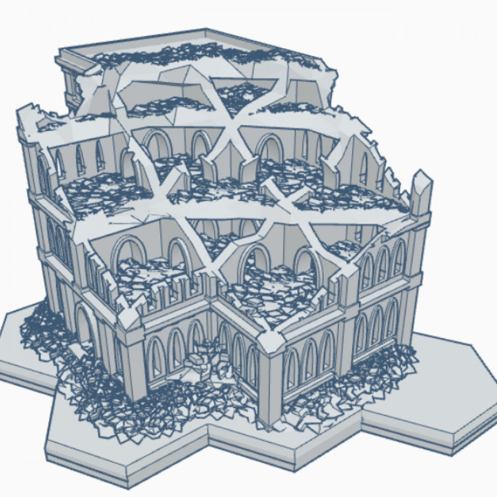 3D Printable Gothic Ruined Building with Hex Base 62 GRHB062 by Wargame ...