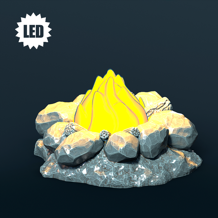3D Printable LED campfire by Moonshine Miniatures