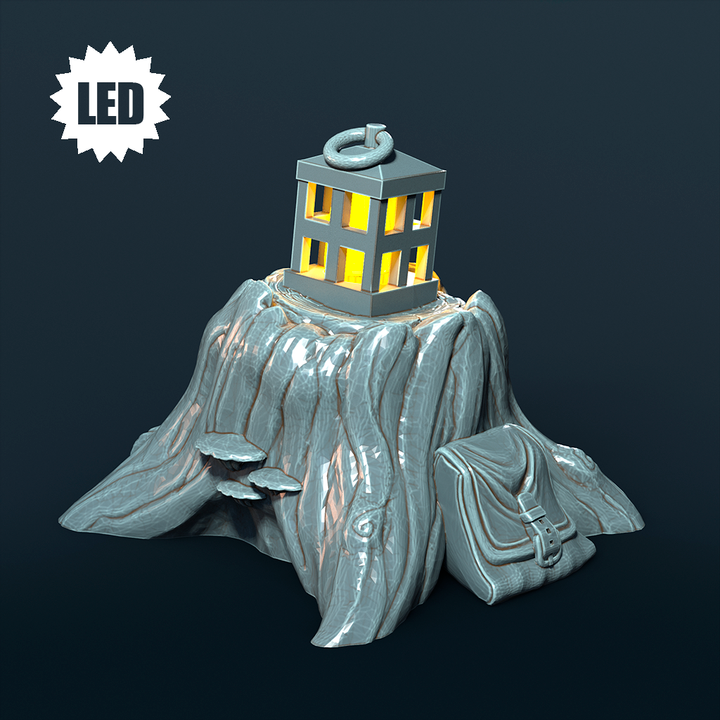 3D Printable LED lantern on stump by Moonshine Miniatures