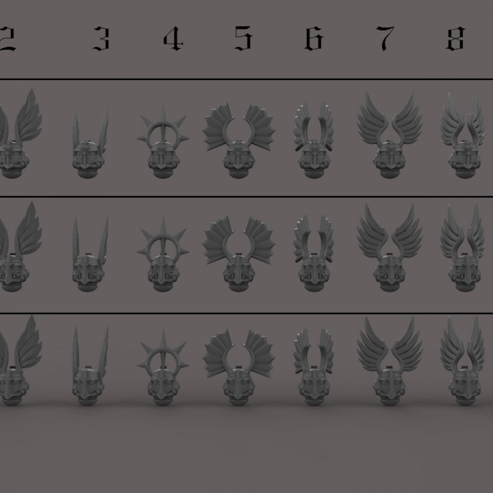 3D Printable Proxy set dark star warriors angels head V2 by MCGuild