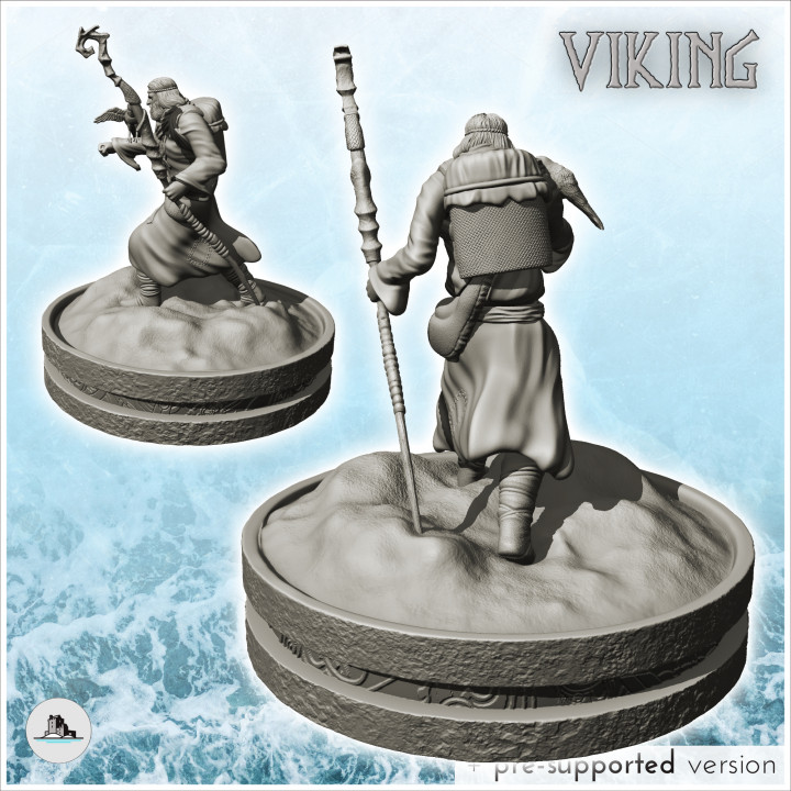3D Printable Old Viking druid with raven and wooden stick (9) - North ...