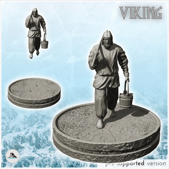 3D Printable Medieval fisherman with fishing rod and bucket of fish (10 ...