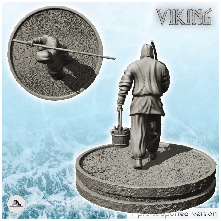 3D Printable Medieval fisherman with fishing rod and bucket of fish (10 ...