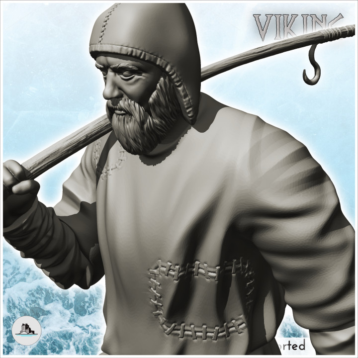 3D Printable Medieval fisherman with fishing rod and bucket of fish (10 ...