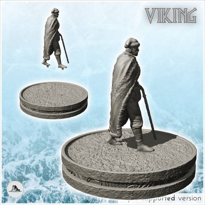3D Printable Viking aristocrat with beast skin cloak and cane (14 ...