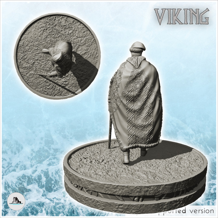 3D Printable Viking aristocrat with beast skin cloak and cane (14 ...