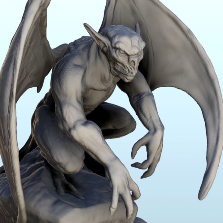 3D Printable Winged devil on a rock - Creature Darkness War 15mm 20mm ...