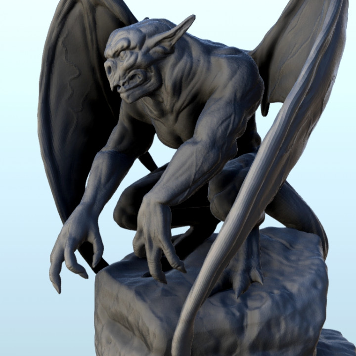 3D Printable Winged devil on a rock - Creature Darkness War 15mm 20mm ...