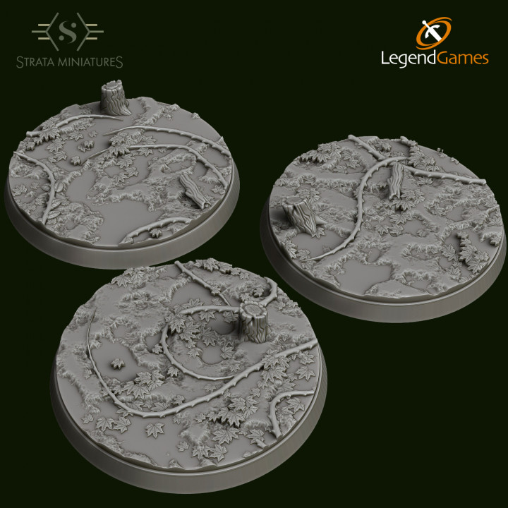 3D Printable Strata Miniatures - Forest Bases 50mm Round x3 by Legend Games