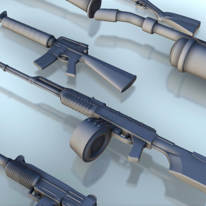 3D Printable Set of Modern weapons (4) - Modern AK-47 CTAR M16 RPG UZI ...