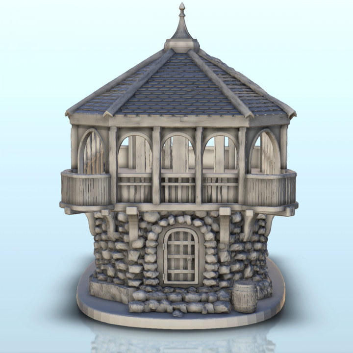 3D Printable Fancy stone tower with wooden floor and pointed roof (8 ...
