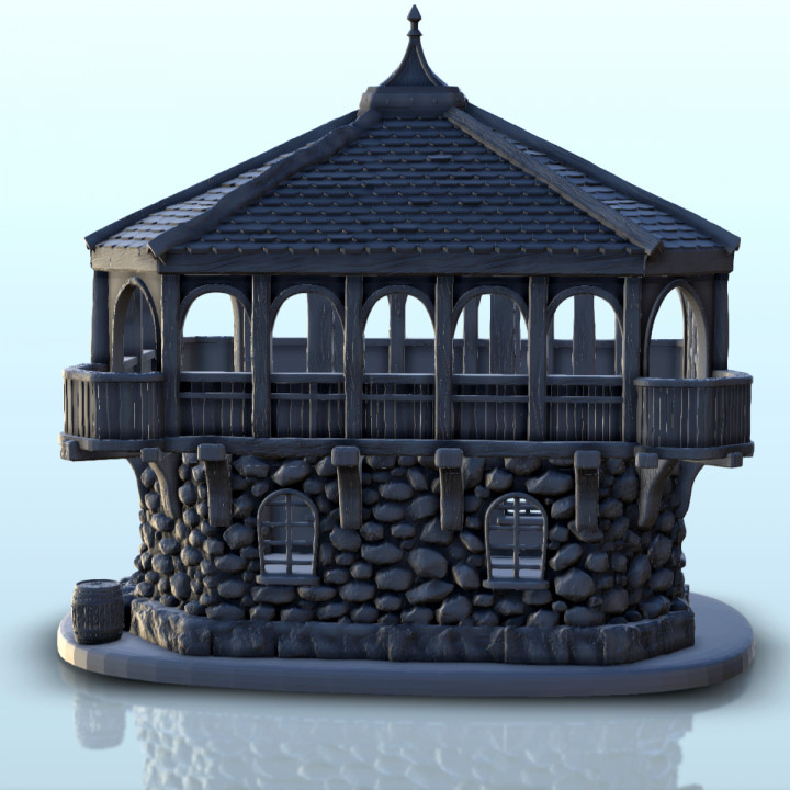 3D Printable Fancy stone tower with wooden floor and pointed roof (8 ...