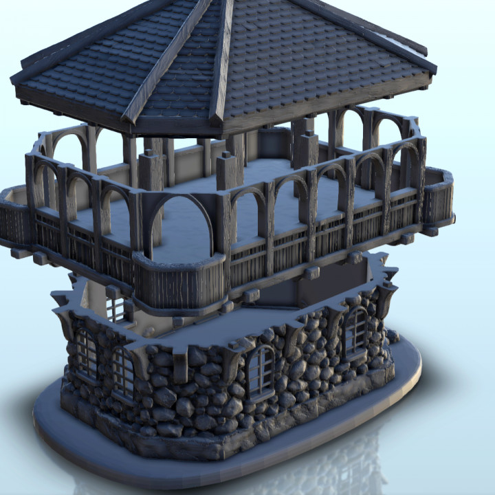 3D Printable Fancy stone tower with wooden floor and pointed roof (8 ...