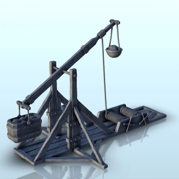 3D Printable Medieval trebuchet with stones and counterweights (4 ...