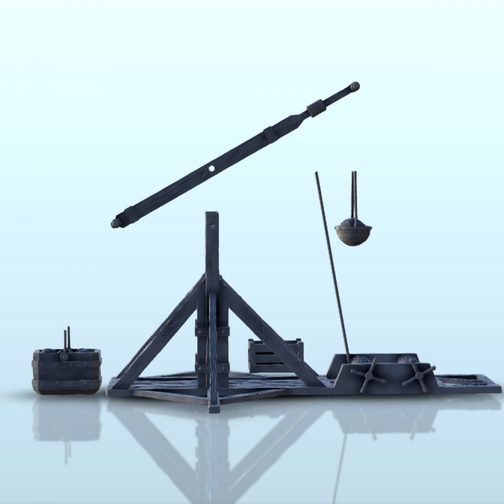 3D Printable Medieval trebuchet with stones and counterweights (4 ...