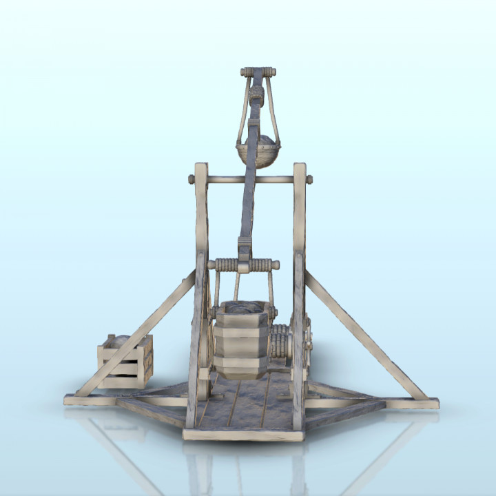 3D Printable Medieval trebuchet with stones and counterweights (4 ...