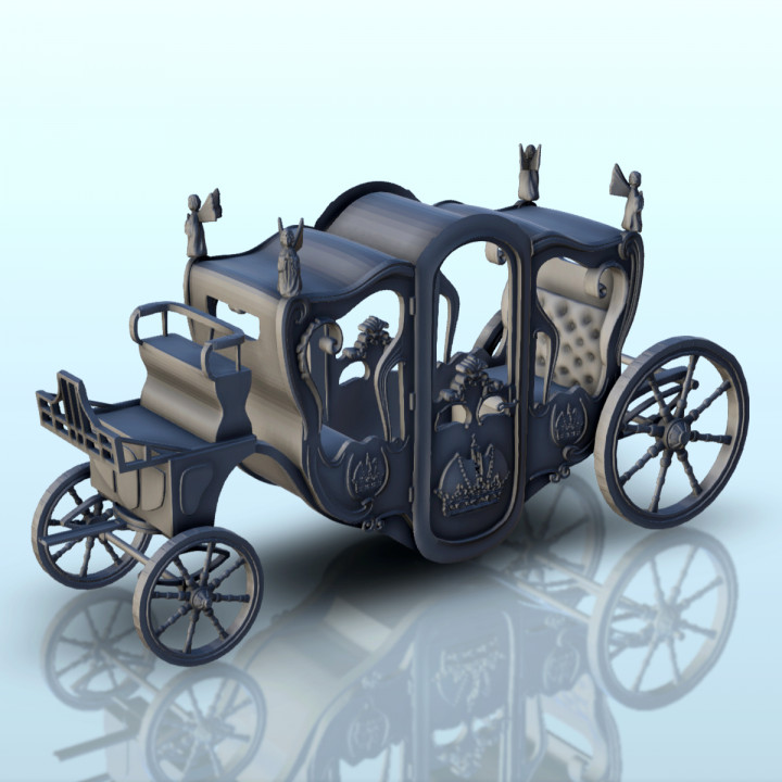 3D Printable Four-wheeled fancy royal carriage with upholstered seats ...