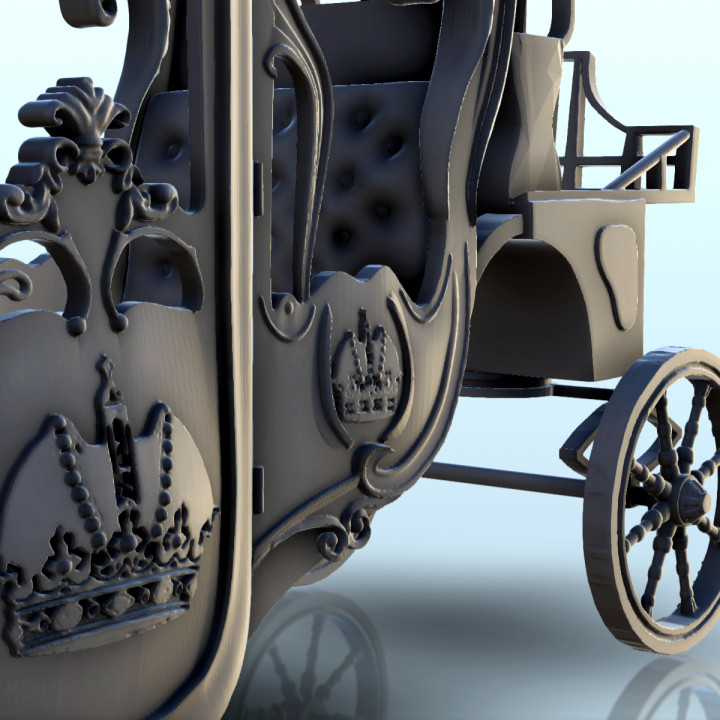 3D Printable Four-wheeled fancy royal carriage with upholstered seats ...