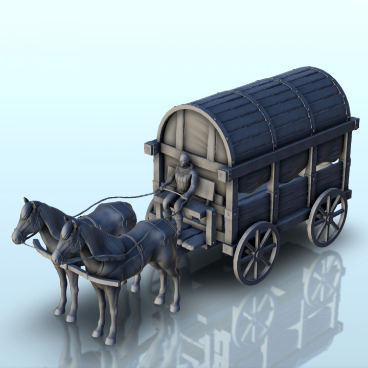 3D Printable Medieval carriage with horses and coachman (2) - Medieval ...