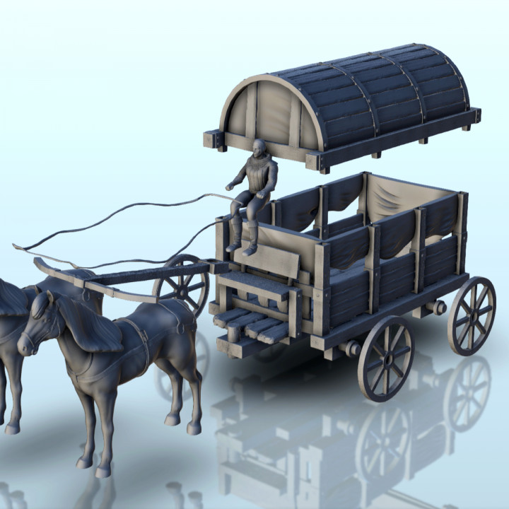 3D Printable Medieval carriage with horses and coachman (2) - Medieval ...
