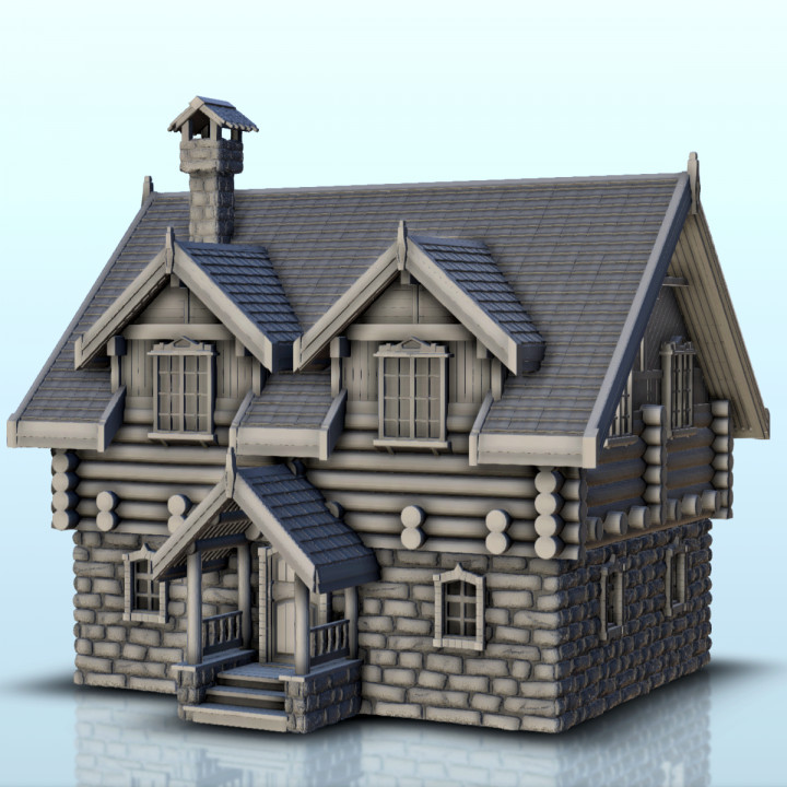 3D Printable Slavic house in stone and wood with chimney (1) - Medieval ...