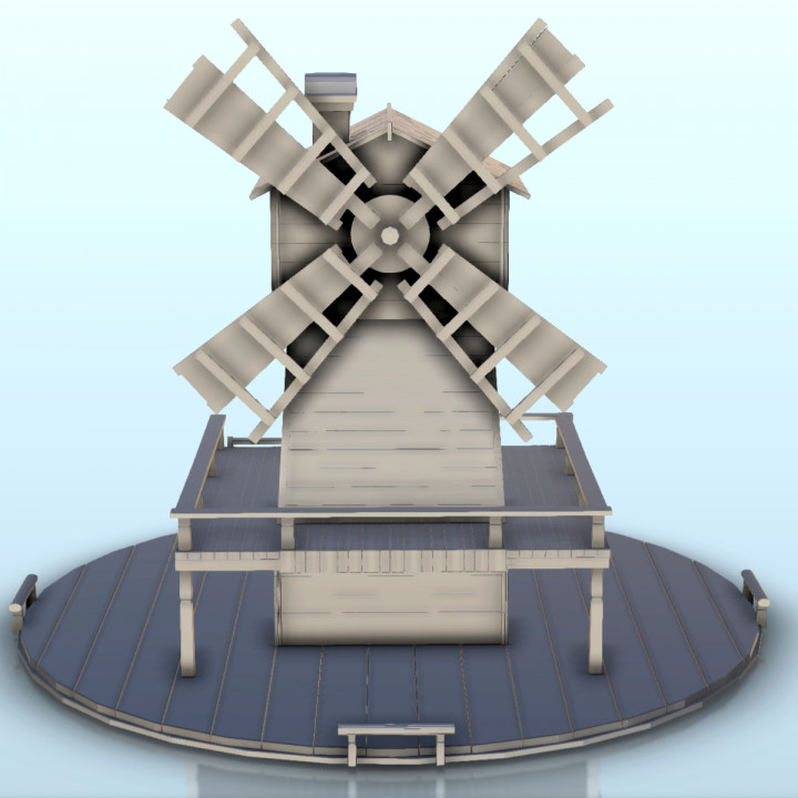 3D Printable Wooden mill on rounded platform (7) - Medieval Gothic ...