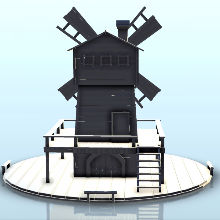 3D Printable Wooden mill on rounded platform (7) - Medieval Gothic ...