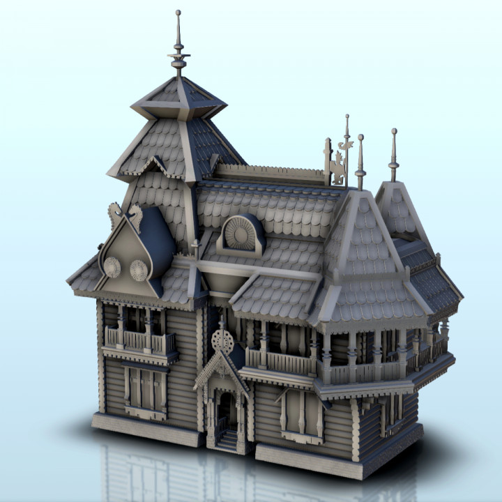 3D Printable Large slavic manor with terrace and carved details (10 ...