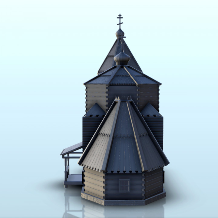3D Printable Slavic wooden church with large bell tower (11) - Medieval Gothic Feudal Old ...