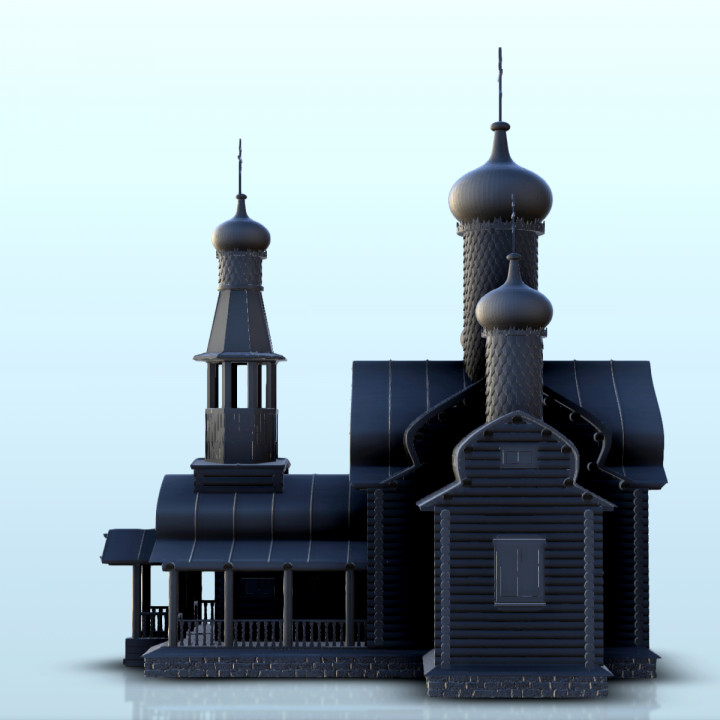 3D Printable Large slavic church with canopy and several towers (18 ...