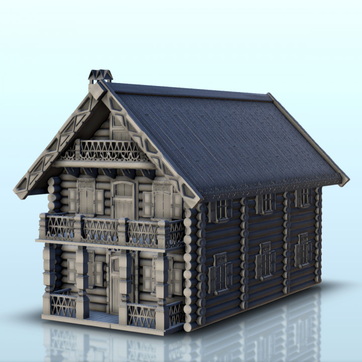 3D Printable Large slavic log house with floor and terrace (17 ...
