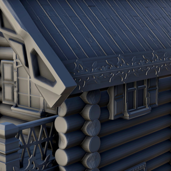 3D Printable Large slavic log house with floor and terrace (17 ...