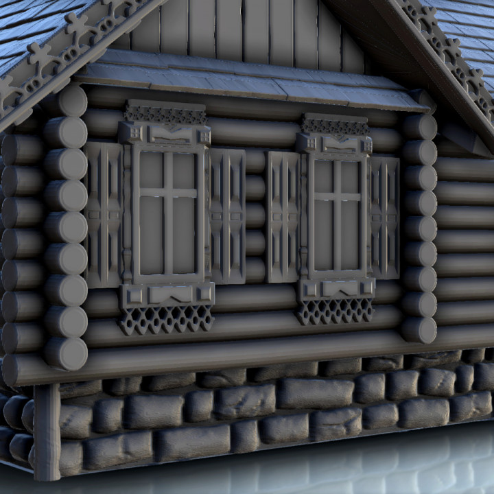 3D Printable Slavic log house with two access doors and canopies (19 ...