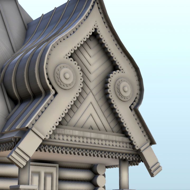3D Printable Slavic wooden house with access ramp and canopy (12 ...