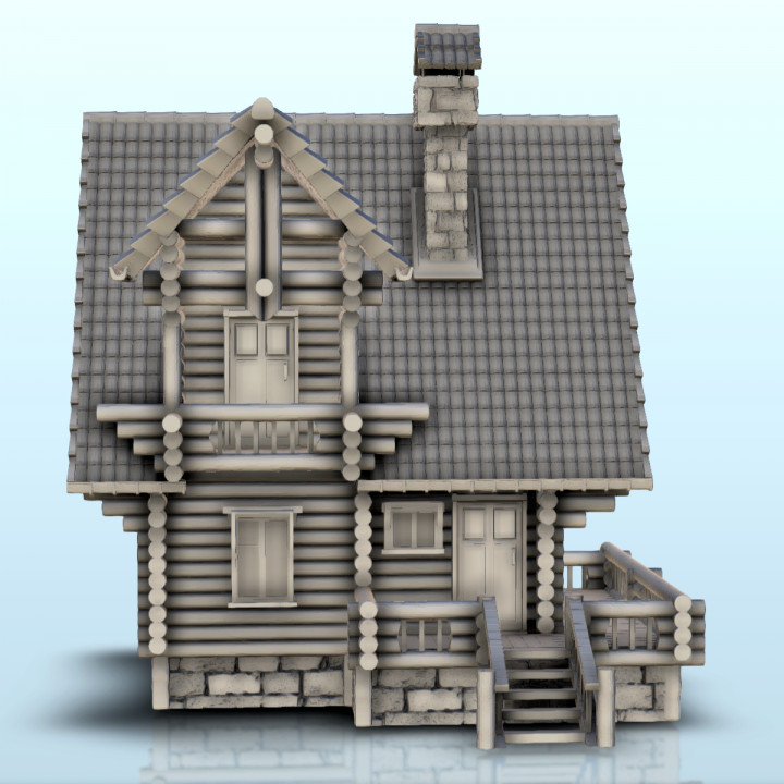 3D Printable Slavic fancy log house with terrace (16) - Medieval Gothic ...