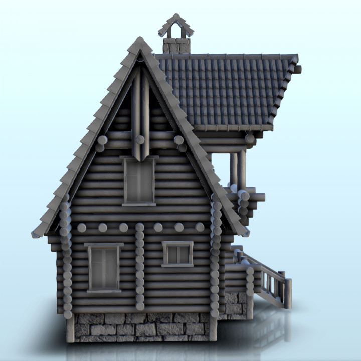 3D Printable Slavic fancy log house with terrace (16) - Medieval Gothic ...