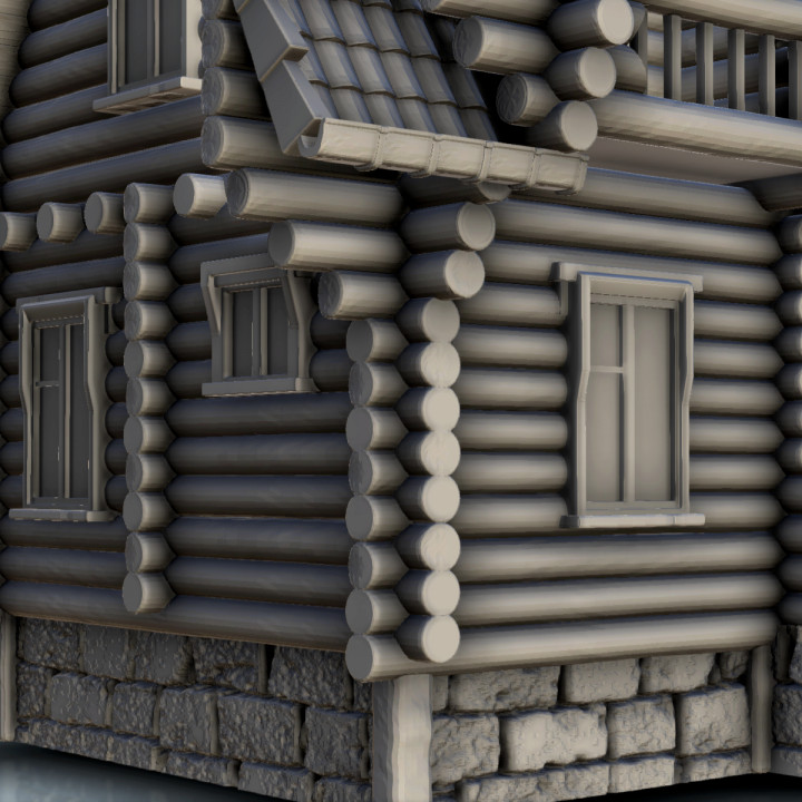 3D Printable Slavic fancy log house with terrace (16) - Medieval Gothic ...